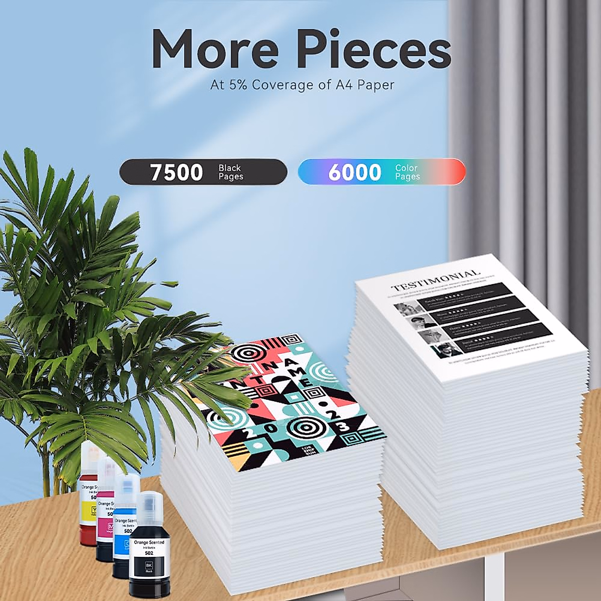 Bwen Orange Scented Ink Refill Bottles Compatible for 502（4-Pack）(BK/C/M/Y) fit for Epson 502 Ink Bottle Replacement fit for ET-2850 ET-3830 ET-3850 ET-2760 ET-3760 ET-15000 (Not OEM Ink)