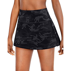 Soothfeel Pleated Tennis Skirt for Women with Pockets Women's High Waisted Athletic Golf Skorts Skirts for Workout Running（Grey Camo, M）