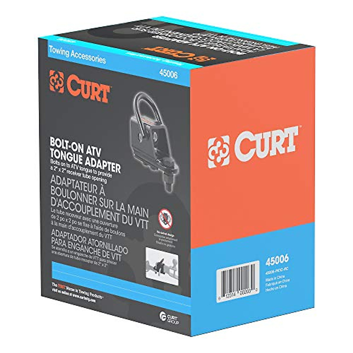 CURT 45006 Bolt-On 2-Inch ATV, UTV Trailer Hitch Receiver Adapter