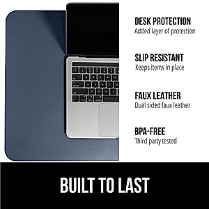GORILLA GRIP Desk Mat, Non Slip and Heat Resistant Mouse Pad, Soft PU Leather Pads, Dual Sided Blotter, Desktop Protector Cover for Home Office Keyboard Laptop Computer and Writing 23.6x13.7 Navy Blue