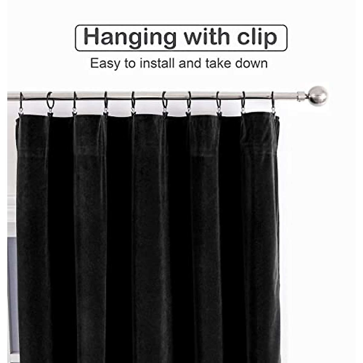 Joydeco Black Velvet Curtains 90 inch Length 2 Panels Burg Set, Luxury Rod Pocket Thermal Insulated Window Blackout Curtain, Room Darkening Drapes for Living Dining Room Bedroom Privacy