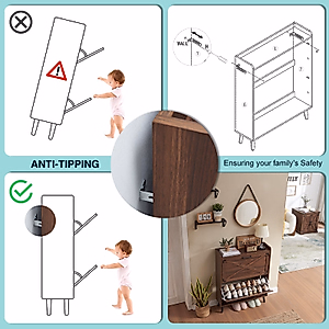 Barnyatoh Shoe Storage Cabinet,Farmhouse Shoe Organizer with 2 Flip Drawers & Barn Door Design,Freestanding Hidden Slim Narrow Shoe Rack Cabinet for Entryway,Foyer,Hallway,Walnut