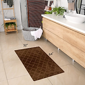Aspen Design Machine Washable Kitchen & Bathroom Mat, Trellis Design Brown Color Large Size Slip Resistant Backing