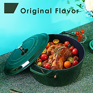 Enameled Cast Iron Dutch Oven with Lid, Enamel Dutch Oven Pot with Handles, Enamel Cast Iron Dutch Oven Cookware Casserole Braiser for Soup, Meat, Bread, Baking (7.5 quart, Green)