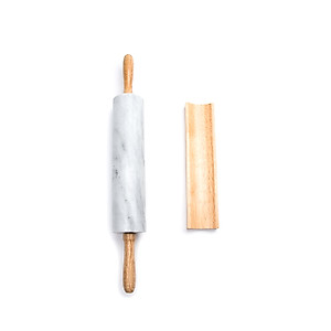 Fox Run Polished Marble Rolling Pin with Wooden Cradle, 10-Inch Barrel, White