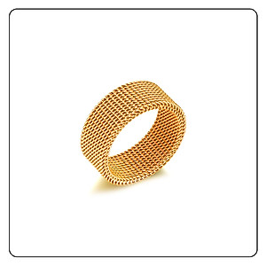 Fusamk Fashion 18K Gold tainless Steel Mesh Band Ring(Gold(9))