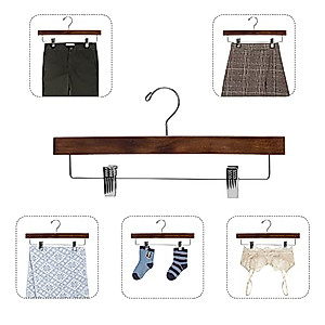 Nature-Smile Solid Lotus Wood Deluxe Wooden Pants Hangers Bottom Hanger Jeans Hanger Skirt Hanger with 2-Adjustable Clips Anti Rust Hook 20 Pack (Retro)