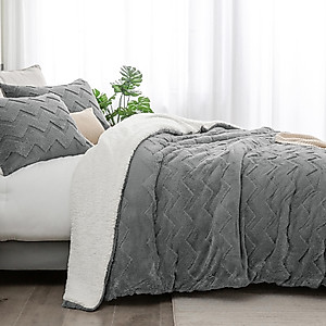 BEDELITE Fluffy Twin Comforter Set - Super Soft Sherpa Grey Comforter for Twin Size Bed, Luxury Warm Bedding Set for Winter, Fuzzy Bed Set 2 piece (1 Comforter, 1 Pillowcase)