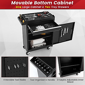 ERGOMASTER Tool Chest Heavy Duty Rolling Tool Box with Cabinet 5-Drawer for Lockable & Removable Cabinet for Garage and Workshop - Black