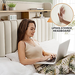 EnHomee Queen Bed Frame with Headboard and Storage, Upholstered Queen Bed Frame with Storage, Queen Size Bed Frame with 2 Drawers, Queen Size Bed Frame with Storage, NO Noise,No Box Spring Needed