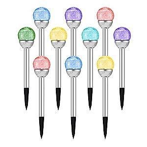 HYWGDLT 10 Pack Solar Lights Outdoor Garden, 7 Color Changing Solar Landscape Lights, Waterproof Cracked Glass Ball LED Solar Pathway Lights for Patio Garden Pathway Walkway Decoration.…