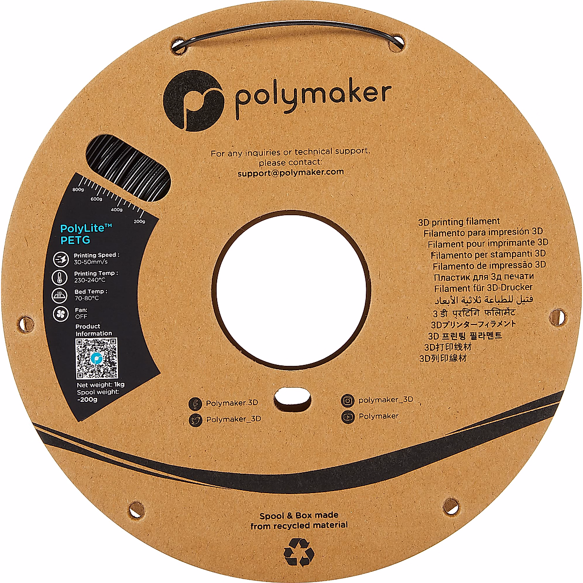 Polymaker PETG Filament 1.75mm, 1kg Strong PETG 3D Printer Filament Black - PolyLite PETG Black 3D Printing Filament 1.75mm, Dimensional Accuracy +/- 0.03mm, Print with Most 3D Printers