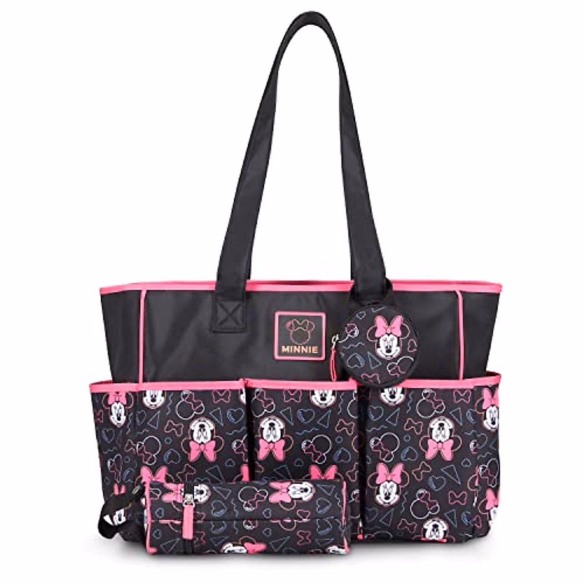 DISNEY Baby Girl Multi Piece Tote Diaper Bag, Minnie-Toss Print