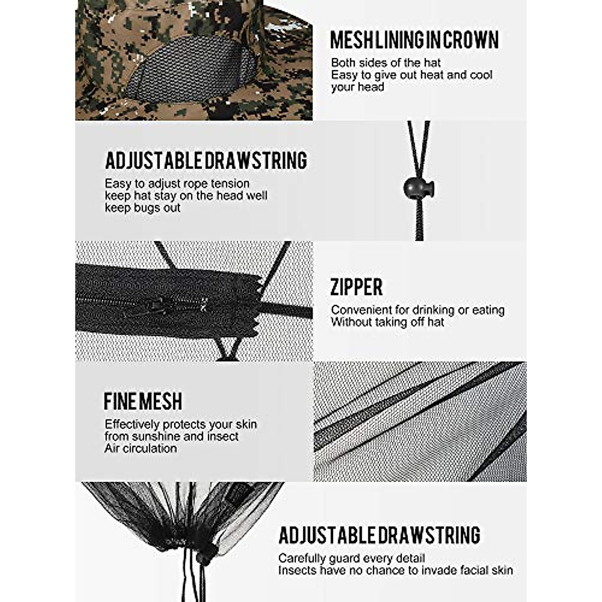 4 Pieces Mosquito Head Mesh Mosquito Cap Net Hat Face Cover with Zipper Foldable Fly Protection Netting Hat for Fishing Hiking Gardening, 4 Colors