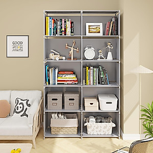 ACCSTORE Cube Storage, Double Row 6-Layer Cubes Closet Storage Shelf, DIY Wall Cabinet Bookshelf Plastic Square Storage Rack, Suitable for Bedroom, Living Room, Office, Kitchen, Warehouse (Grey)