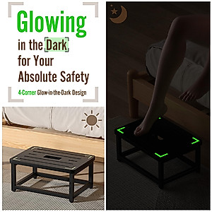 Tikea Step Stool for Adults with Handle & Non - Slip Surface and Rubber Feet - Sturdy Step Stool with Glow Strip - 500 lbs Capacity for Bedroom, Bedside, Bathroom, and Kitchen (Black)