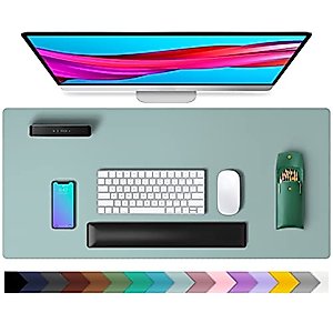 Leather Desk Pad Protector,Mouse Pad,Office Desk Mat, Non-Slip PU Leather Desk Blotter,Laptop Desk Pad,Waterproof Desk Writing Pad for Office and Home (Light Blue,31.5" x 15.7")