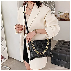 YP Women Large Crossbody Bag Woven Envelope Purses Pu Leather Shoulder Handbags (B-Black)