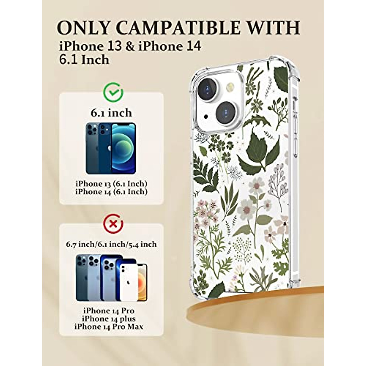 Cutebe [4 in 1 Phone Case for iPhone 13 Case/iPhone 14 Case 6.1 Inch, Cute Crystal Cover with Screen Protector + Camera Lens Protector+Rotatable Ring Stand Holder for Women