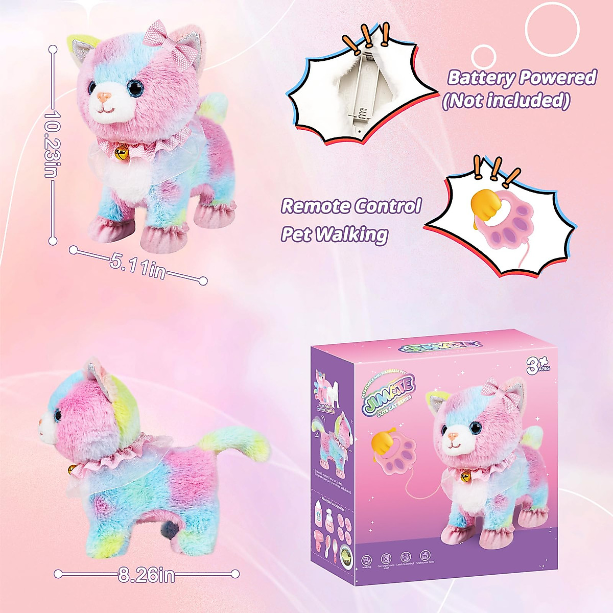 Interactive Electronic Plush Toy Walking and Barking Robot Cat Plush Cat Remote Control Kitten for Girls (Colorful Cat)