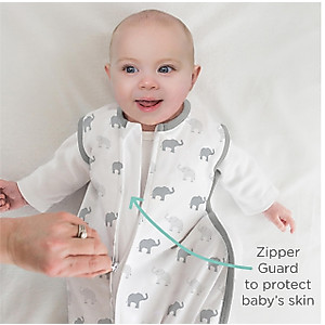 Amazing Baby Cotton Sleeping Sack, Wearable Blanket with 2-way Zipper, Pastel Pink + Gray Tiny Elephants, Small (0-6 mo)