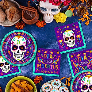 DYLIVeS Day of the Dead Plates and Napkins Party Supplies, Dia de Los Muertos Plates and Napkins Set Sugar Skull Disposable Dinnerware for Mexican Fiesta Carnival Halloween Party Decorations, Serve 50