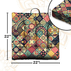 Mandala Meditation Cushion, Boho Meditation Mat, Meditation Pillows for Sitting on Floor, Cushions for Sitting in Home and Outdoor, Square Floor Pillows Cushion Seating for Yoga 22'' X 22''