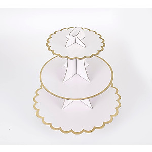 YLDW 3-Tier Cupcake Stand, Lace Trim Cake Stand Holder, Tiered DIY Cupcake Stand Tower for Dessert Table Displays, Birthday Theme Party Favors Decoration, Floral Tea Party, 12" W x 12.8" H, White