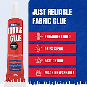 Fabric Glue Permanent (10 ML x 8), Fabric Glue for Clothing Permanent Washable for Rhinestones, Patches, Clothes, Denim, Leather, Polyester, Fabrics, Doll Repair, Flannel, Cotton & More
