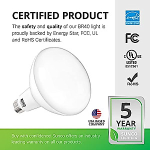 Sunco 6 Pack BR40 Light Bulb, LED Indoor Flood Light, Dimmable, 4000K Cool White, 1400 LM, E26 Base, Recessed Can Light, High Lumen, Flicker-Free - UL & Energy Star, 120W Equivalent 17W