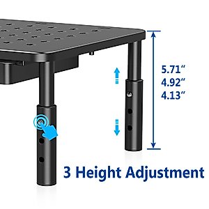 Zimilar Monitor Stand Riser with Drawer - 3 Height Adjustable Monitor Stand with Unique Star Mesh, Metal Monitor Riser for Computer Laptop Notebook Printer