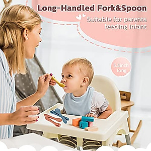 10 Pieces Baby Led Weaning Spoons and Forks Set Infant Silicone Spoon First Self Feed Baby training Utensils for Toddler First Stage Feeding Supplies for Kids Over 6 Months, 5 Pairs (Bright Colors)