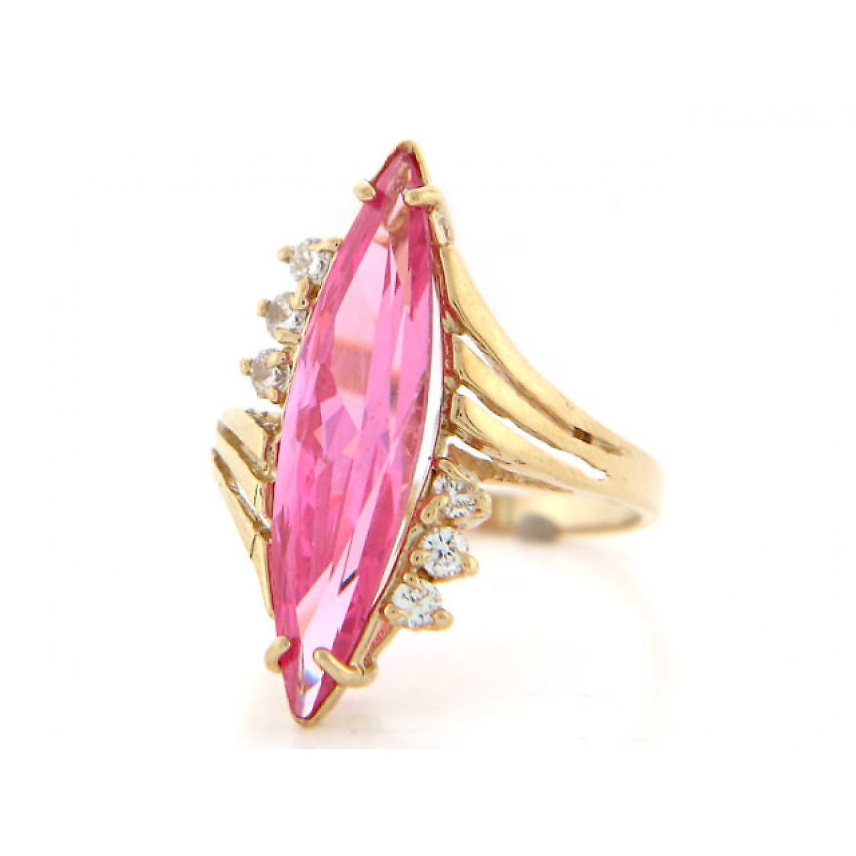 Jewelry Liquidation 14k Solid Yellow Gold Pink CZ Synthetic October Birthstone Ring