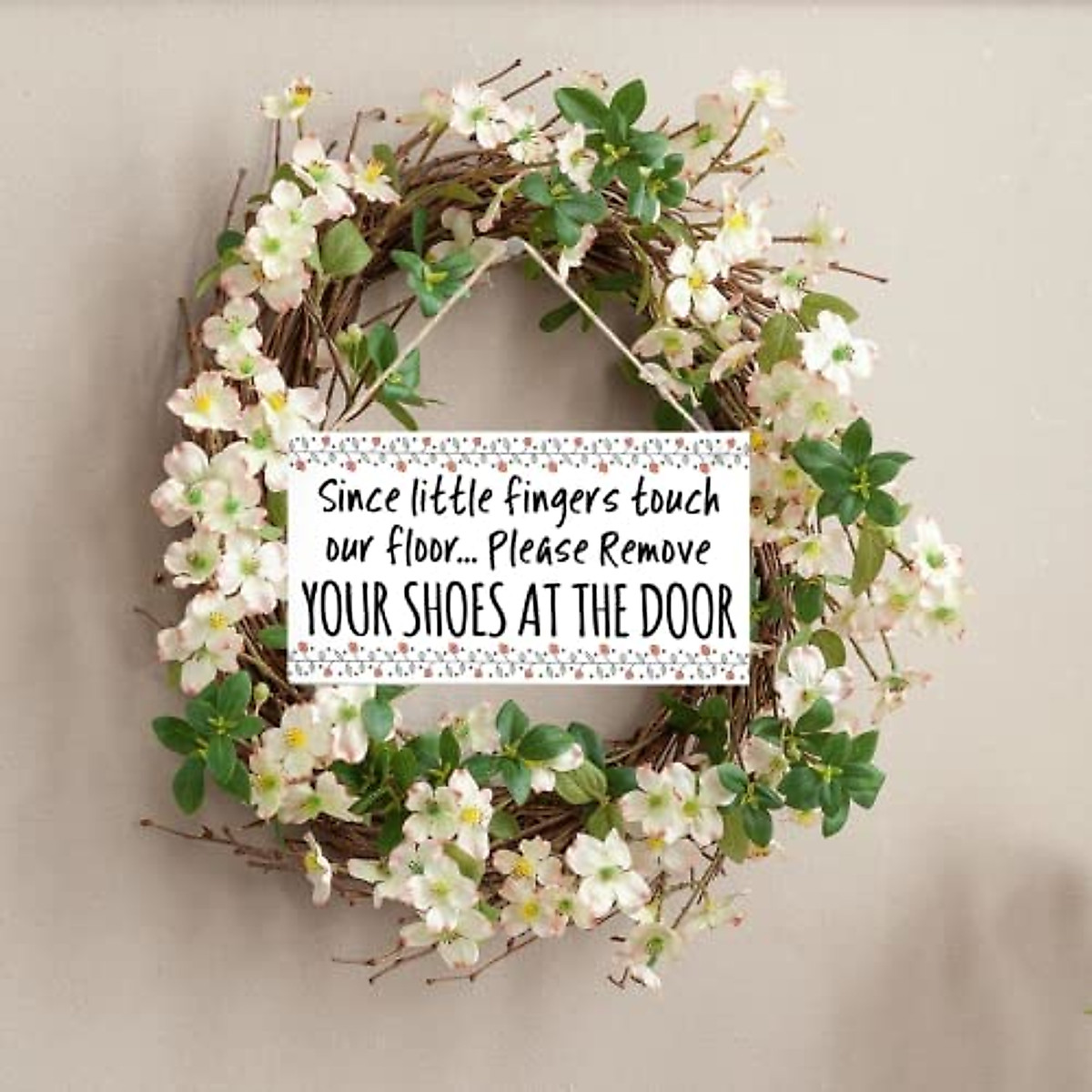 Since Little Fingers Touch Our Floor. Please Remove Your Shoes at The Door - Beautiful Handmade Sign Take Off Your Shoes Plaque Wooden Hanging Sign 5" X 10" (US-G052)