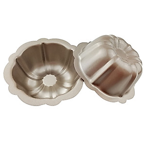 LoveDeal 4 Inch Nonstick Mini Bundt Cake Pan, Set of 4 for Baking, Carbon Steel Fluted Cake Pans, Metal Round Pumpkin Shaped Cake Mould for Cupcake, Muffin, Brownie, Pudding - Gold