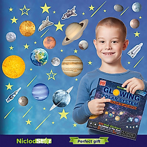 Glow in the Dark Stars and Planets for Ceiling – 303 Solar System Wall Stickers Room Decor, Outer Space Decals, Glowing 14 Planets 1 Moon 4 Rockets 24 Shooting Star 260 Stars Kids Boys Room Decoration