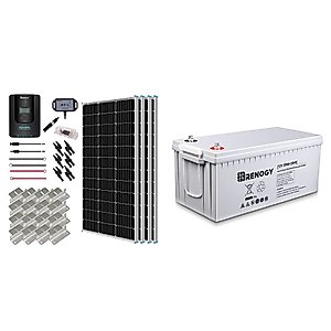 Renogy 400 Watt 12 Volt Premium 4 Pcs 100W Panel+40A MPPT Charge Controller, 400W & Deep Cycle AGM Battery 12 Volt 200Ah, 3% Self-Discharge Rate, 2000A Max Discharge Current