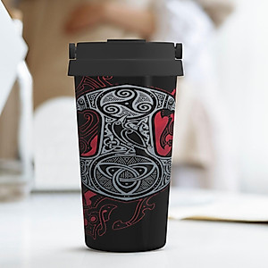 Vikings Norse Mythology Thor'S Hammer Celtic Knot Rune 16oz Stainless Steel Travel Mug - Spill Proof Lid, Keeps Hot & Cold For Hours - Tea & Drink Thermos