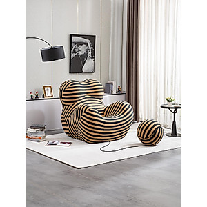 HomSof Barrel Accent Chair Sofa with Spherical Ottoman, Mordern Comfy Stripe Chair for Living Room,Black & Yellow,Large