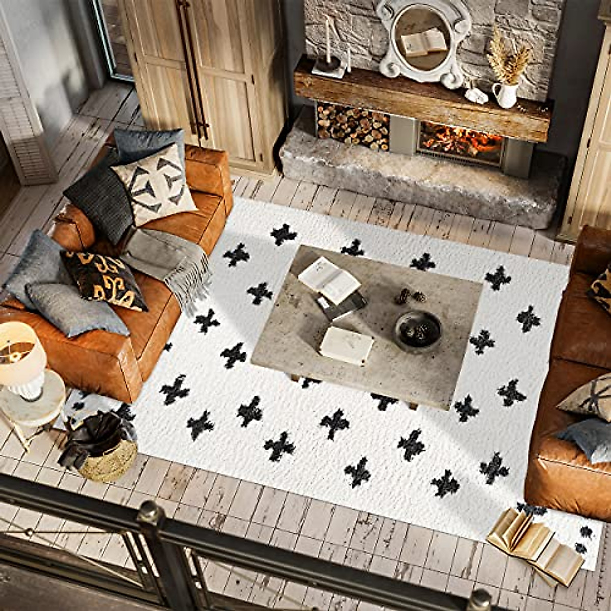 JONATHAN Y MOH403A-3 Cristo Berber Geometric Shag Indoor Area-Rug Bohemian Contemporary Easy-Cleaning Bedroom Kitchen Living Room Non Shedding, 3 X 5, White/Black