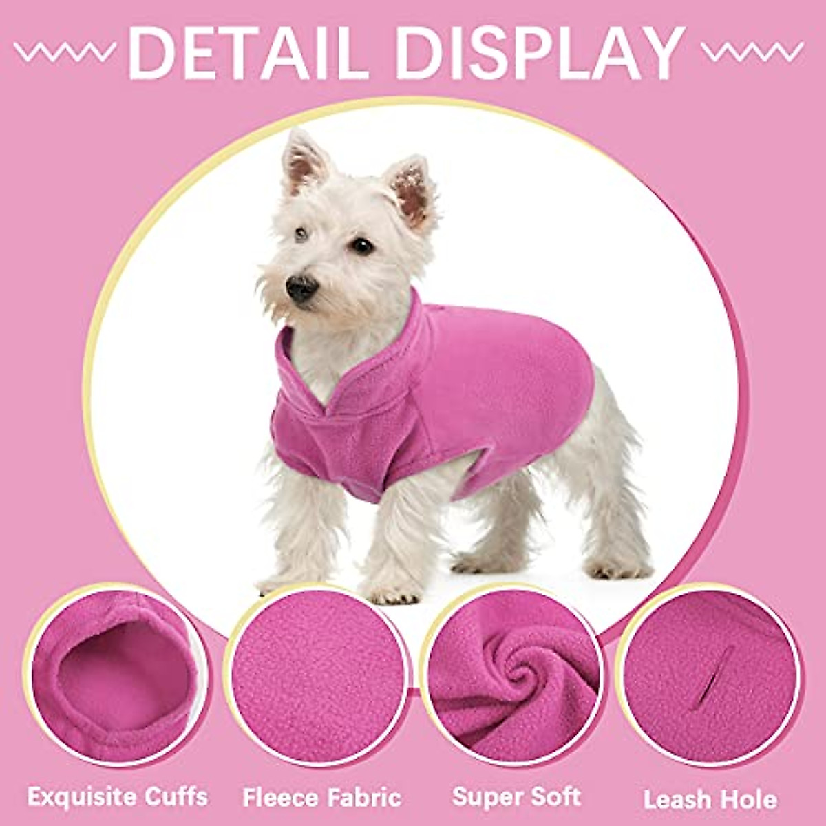FUAMEY Dog Fleece Vest,Warm Sweatshirt Puppy Stretchy Sweater Pullover Dog Turtleneck Coat Dog Winter Jacket with Leash Hole,Doggie Dachshund Sweaters Yorkie Clothes for Small Medium Dogs Pink S