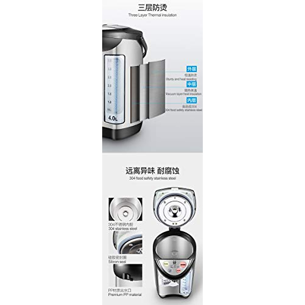 Panda Electric Hot Water Boiler and Warmer, Hot Water Dispenser, 304 Stainless Steel Interior (3.3 Liter, White)