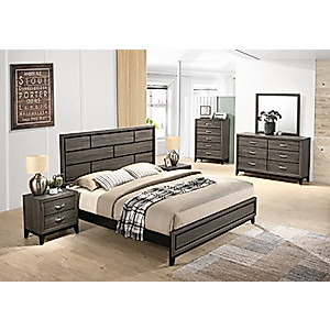 Roundhill Furniture Stout Panel Queen Size Bedroom Set with Bed, Dresser, Mirror, 2 Night Stands, Chest, Grey