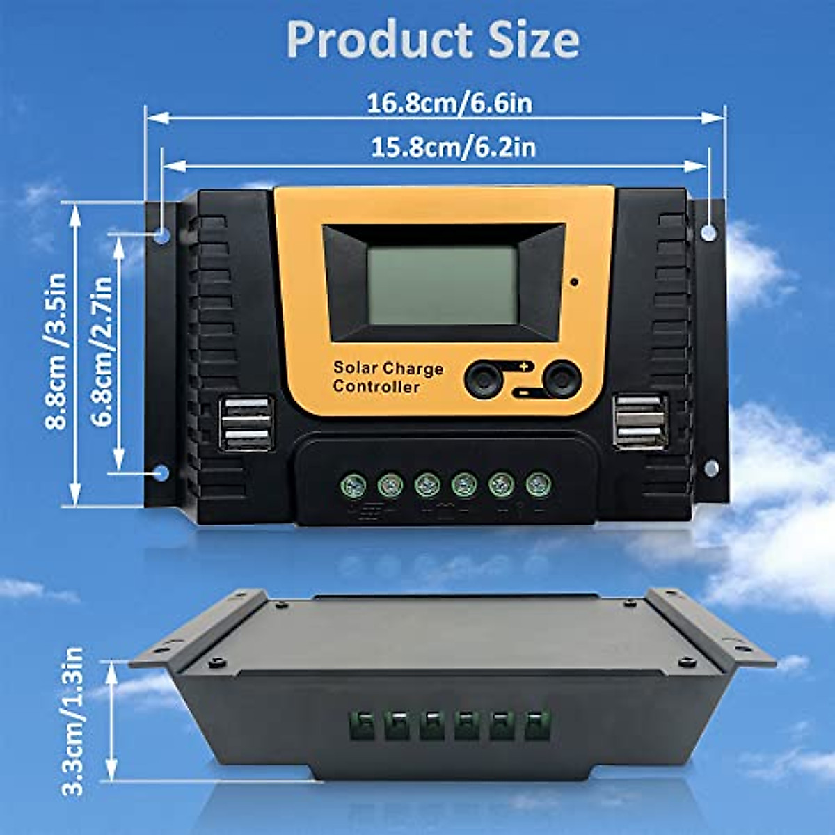 20amp Solar Charge Controller 12V 24V 36V 48V Auto,PWM Solar Controller 20A with Backlit Display, Temperature Sensor,4 USB Ports, Fit for MAX 1040W Solar Panels Gel Sealed Flooded and Lithium Battery