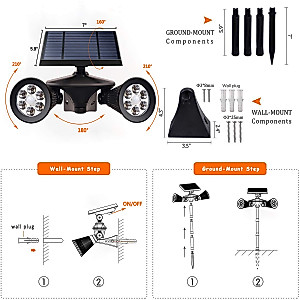 Egreat Outdoor Solar Light, Motion Sensor Security LED Light Dusk to Dawn Wireless, 2-in-1 Solar Powered Landscape Spot Lights Waterproof for Yard Driveway Lighting, (Black, Solar PIR Spotlight)