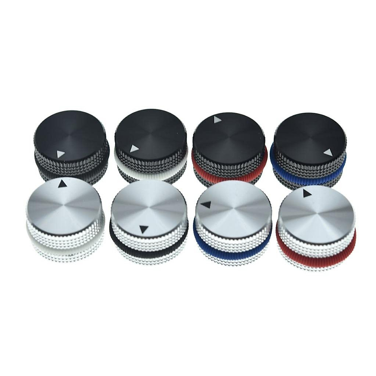 Dopro 4-Pack 25 * 15.5mm Set Screw Style Aluminium Potentiometer Knobs 1/4" Universal Pot Control Knobs with Rubber Ring and Indicator for Guitar/Bass Equipments Black with Black Ring