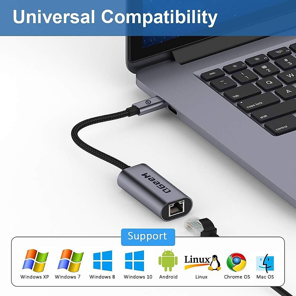 USB C to Ethernet Adapter, QGeeM Gigabit Ethernet to USB Type C, Thunderbolt 3/4 to RJ45 LAN Network Adapter Compatible for iPhone 15 Pro/max, MacBook Pro/Air, iPad Pro, Dell XPS etc