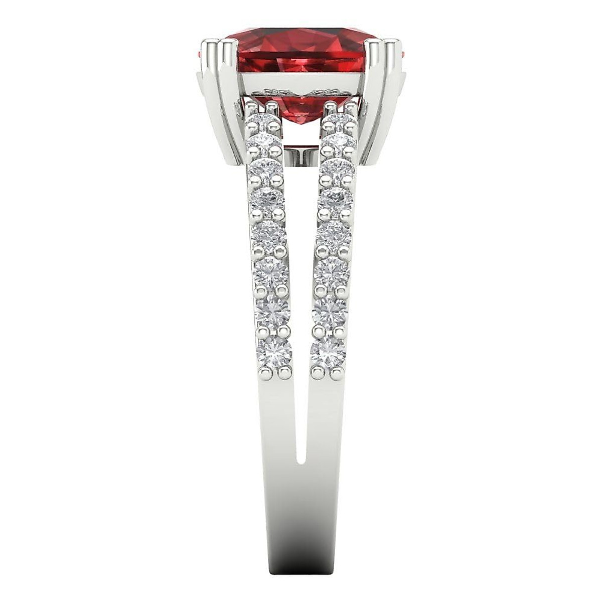 Clara Pucci 3.47ct Cushion Cut Solitaire with accent Natural Scarlet Red Garnet designer Statement Accent Ring Solid 14k White Gold