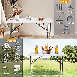 4 ft Heavy Duty Plastic Folding Table, Portable Folding Camping Table Picnic Table Utility Table Game Table w/Handle, for 48D x 30W x 24H in F01T F01T