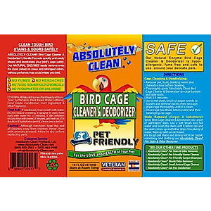 Absolutely Clean Amazing Bird Cage Cleaner and Deodorizer - Just Spray/Wipe - Safely & Easily Removes Bird Messes Quickly and Easily - Made in The US 16oz Spray (Pack of 1)
